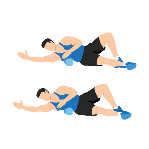 Man doing foam roller chest opener exercise Vector Image