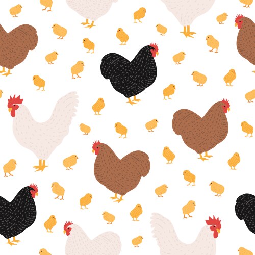 Seamless pattern with cute roosters chickens Vector Image