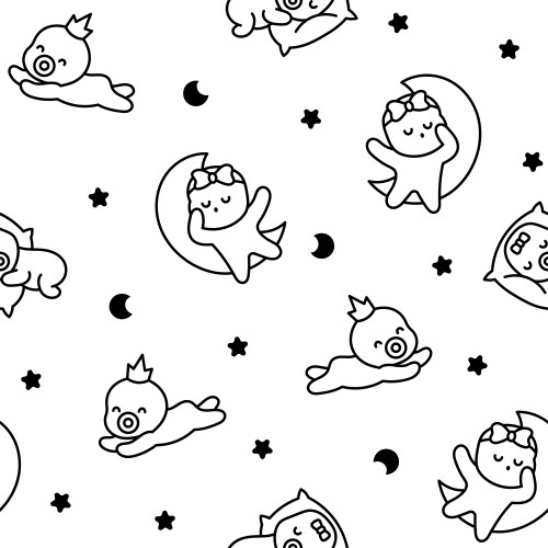 Cute baby girl seamless pattern coloring page Vector Image