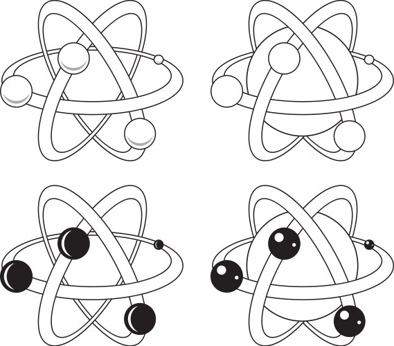 Cute cartoon molecule and atom icon set atomic Vector Image