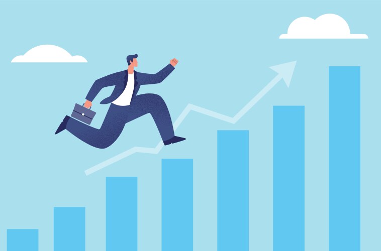 Businessman jumping up the bar graph Royalty Free Vector