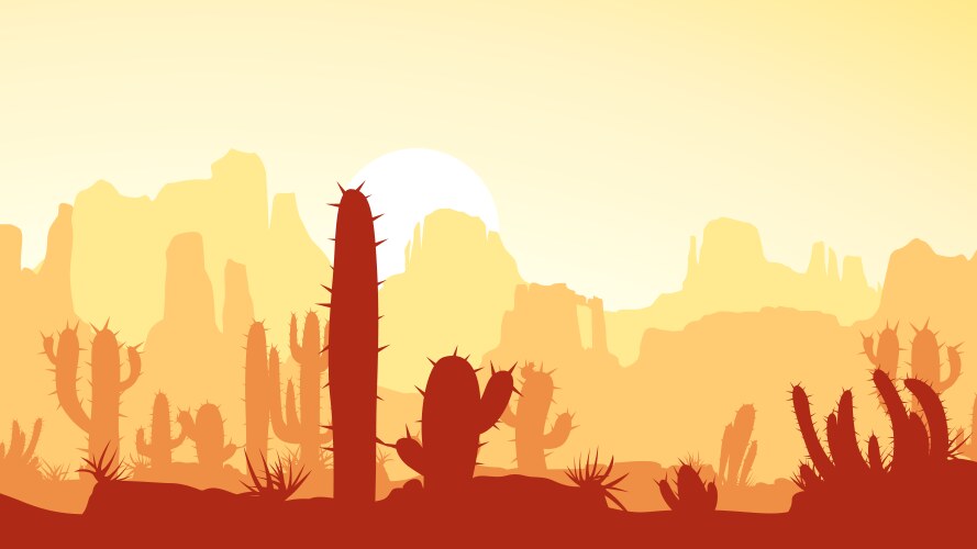 Arizona desert landscape with cactus on sunset Vector Image