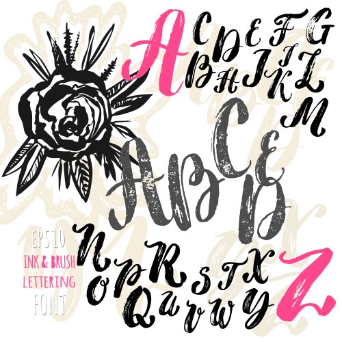 Hand made brush and ink typeface handwritten retro