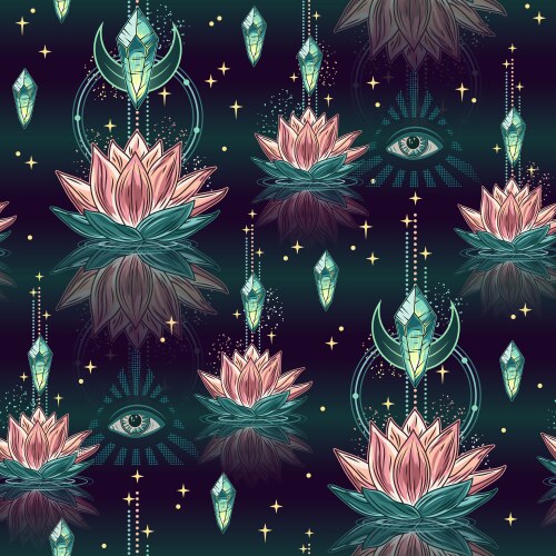 Mysterious pattern with lotus magic crystals Vector Image
