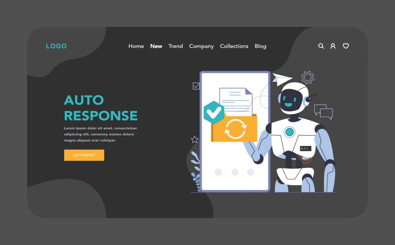 Chat bot training dark or night mode web landing Vector Image