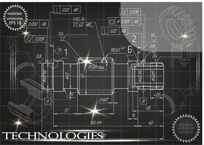 Machine-building drawings on a black background Vector Image