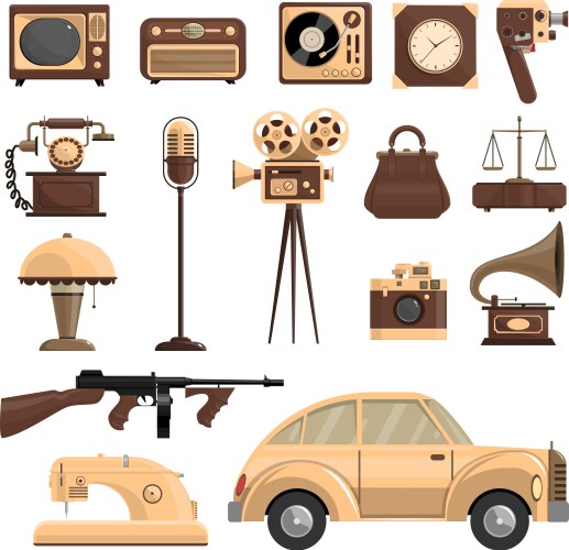 Retro media objects design elements set Royalty Free Vector