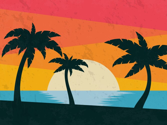 Sunset miami beach poster surfing vintage retro Vector Image