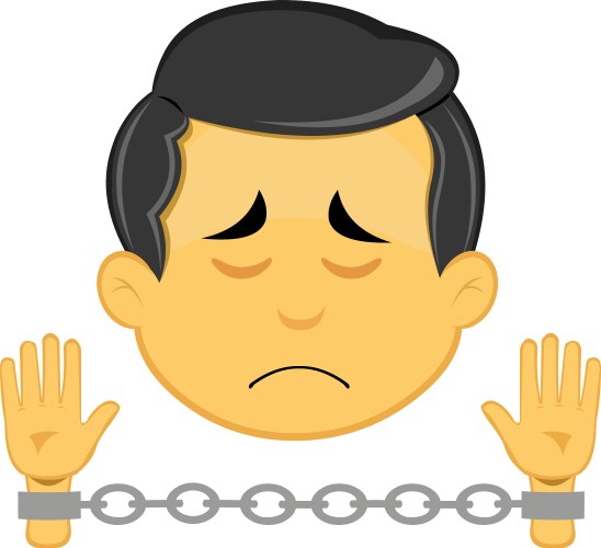 Emoji character breaking chains Royalty Free Vector Image