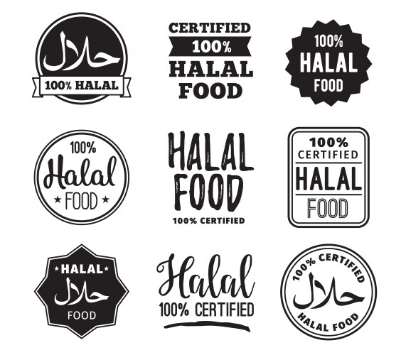Islamic halal meal gold certified signs Royalty Free Vector