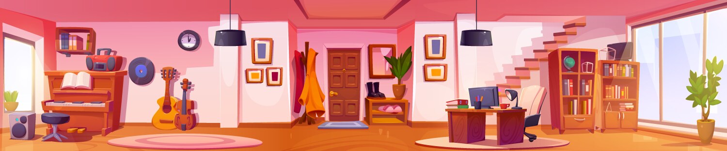 Cartoon house hallway interior design Royalty Free Vector