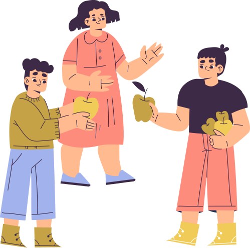 Polite boy character greeting with girl friend Vector Image