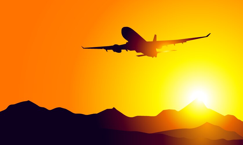 Sunset and air plane Royalty Free Vector Image