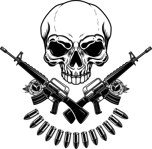 Skull with crossed assault rifles design Vector Image