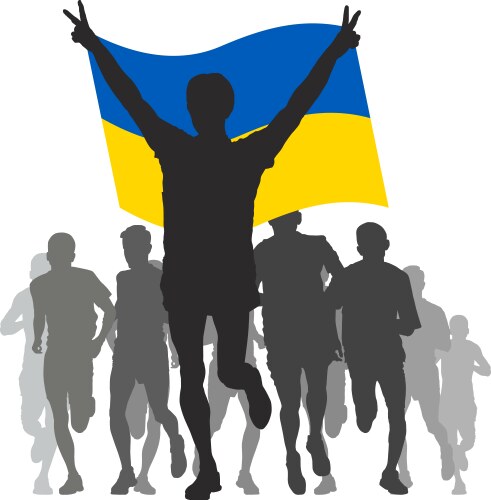 Flag of ukraine with silhouette soldier Royalty Free Vector