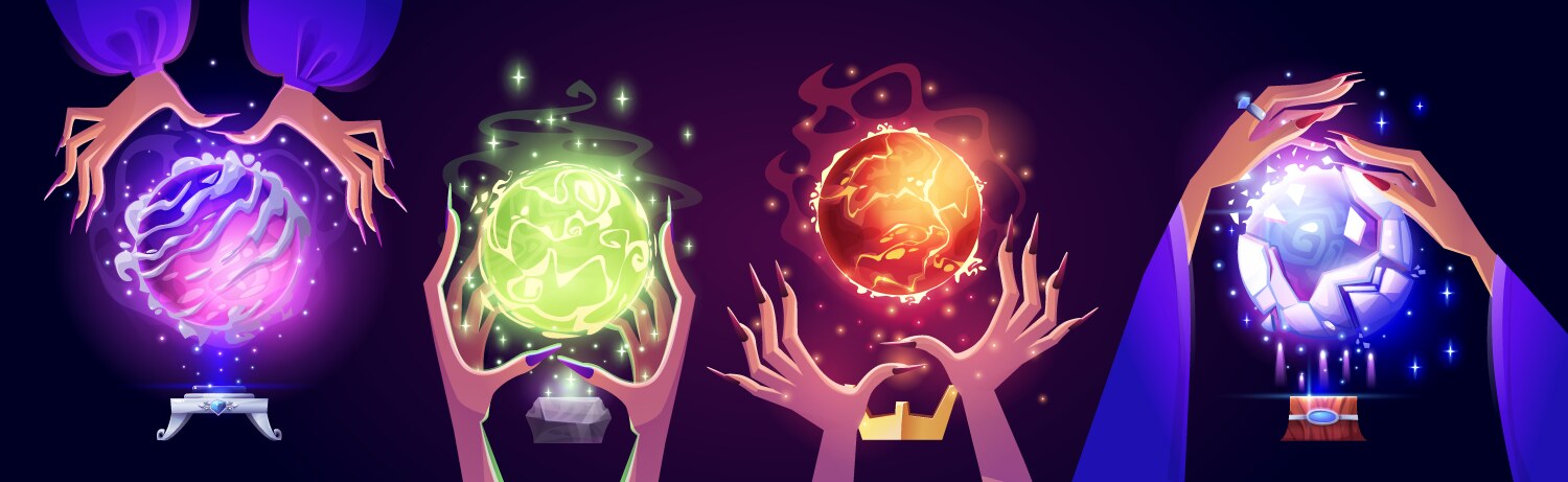 Cartoon set of witch hands with magic ball Vector Image