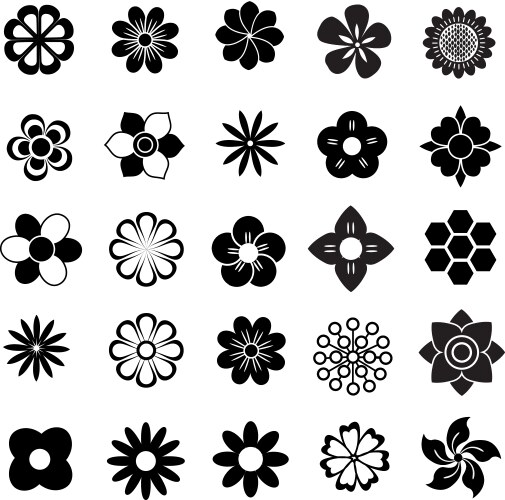 Outline flower icon set draw Royalty Free Vector Image