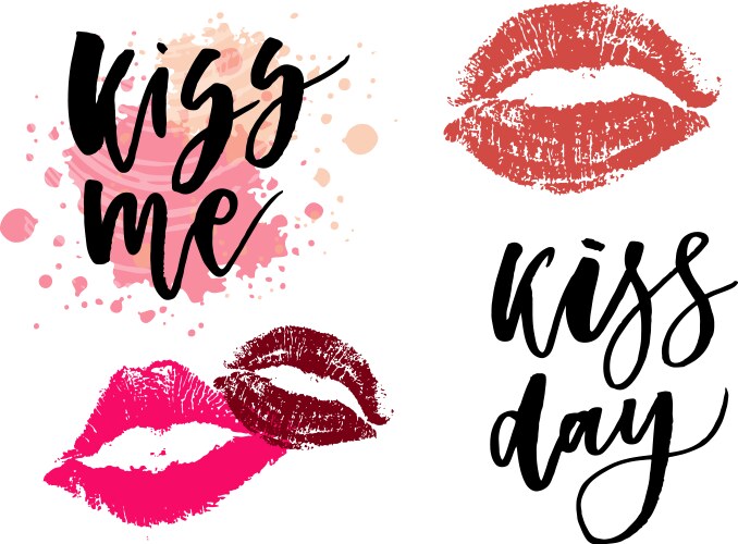 Fashion patch element with kiss lettering Vector Image
