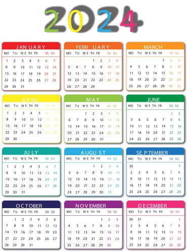 2024 monday start portrait color calendar Vector Image