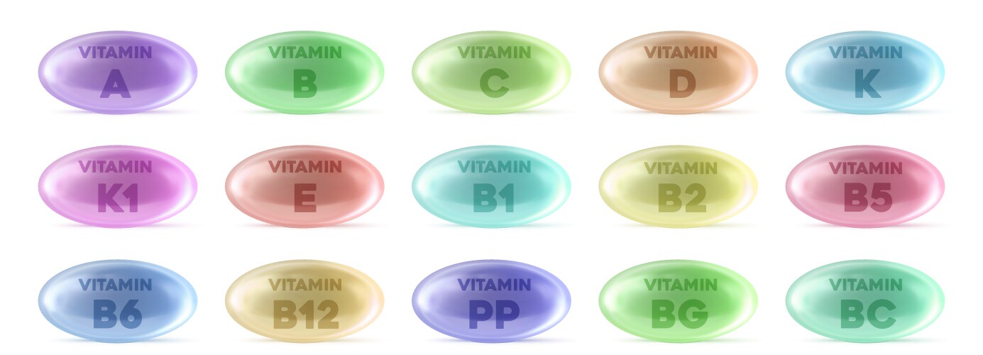 Set of multi vitamin complex icons multivitamin Vector Image