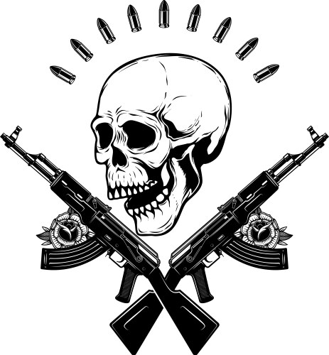 Skull with crossed assault rifles design Vector Image