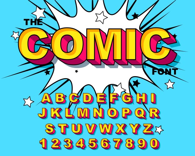 Comic alphabet retro pink letters numbers Vector Image