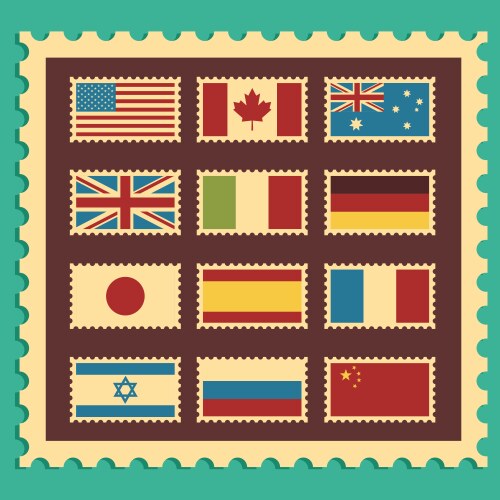 Stamps with flags of different countries Vector Image