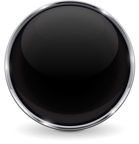 Black round glass button 3d icon with metal frame Vector Image