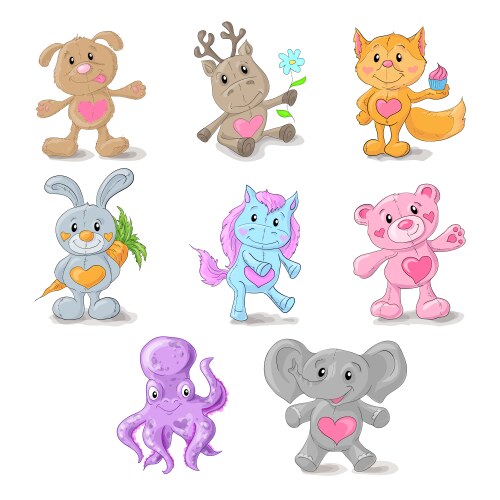 Cute pet animals eating food icon set Royalty Free Vector