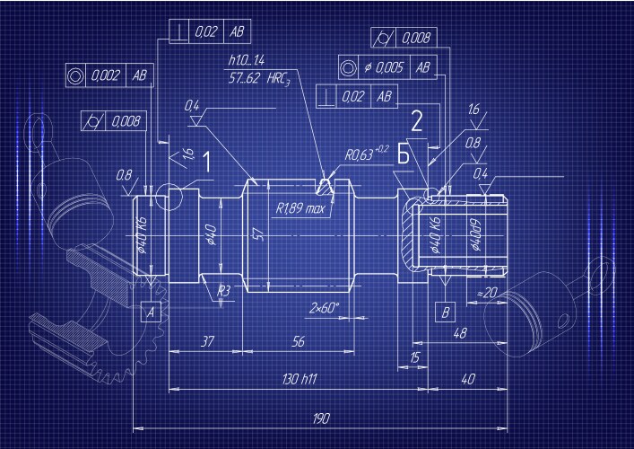 Machine-building drawings on a blue background Vector Image