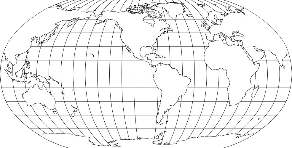 World map with parallels and meridians Royalty Free Vector