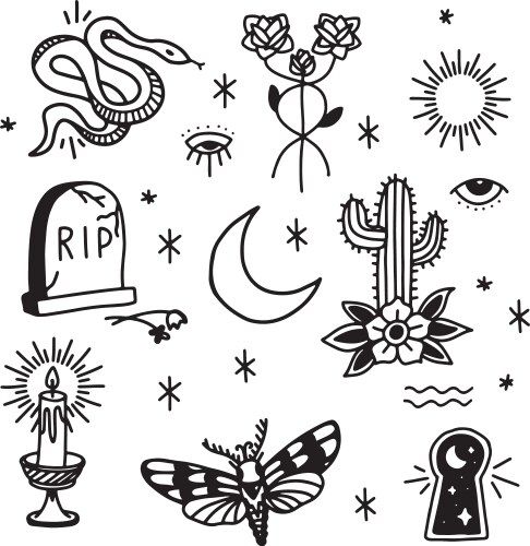 Old school tattoo flash set Royalty Free Vector Image