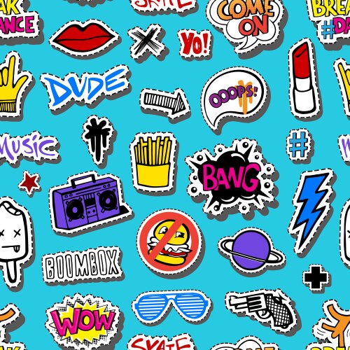 Seamless pattern with cute stickers for girl Vector Image