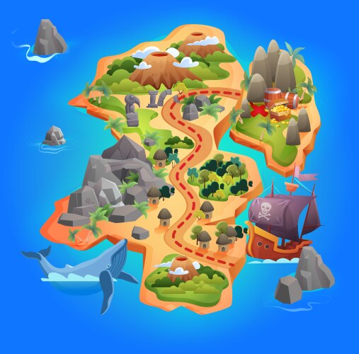 Cartoon island map template for next level game Vector Image