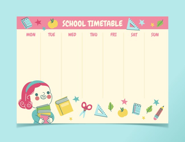 Cartoon back to school timetable template Vector Image