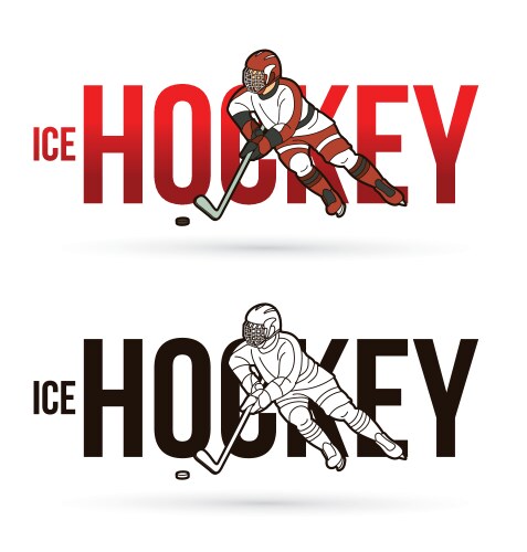 Ice hockey text with player action Royalty Free Vector Image
