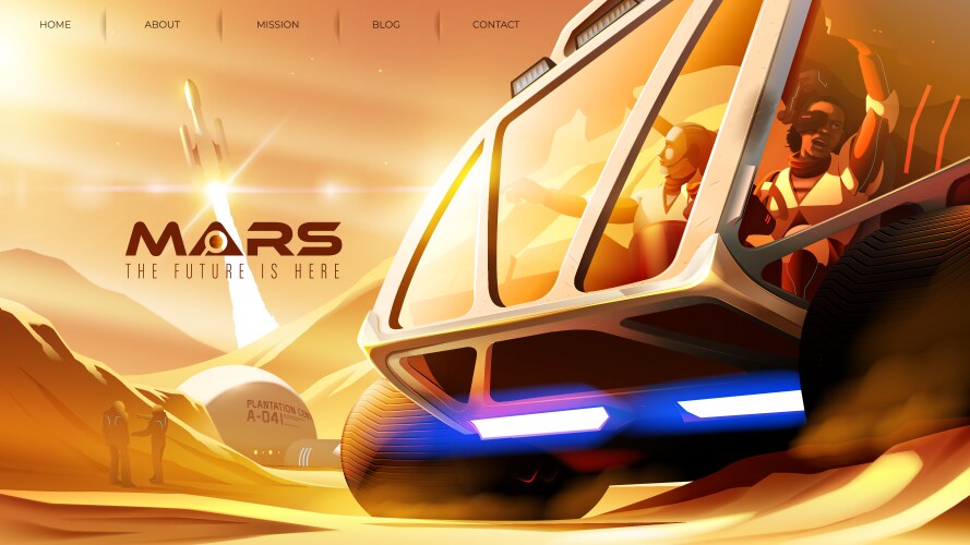 Astronaut and spaceship on mars surface Royalty Free Vector