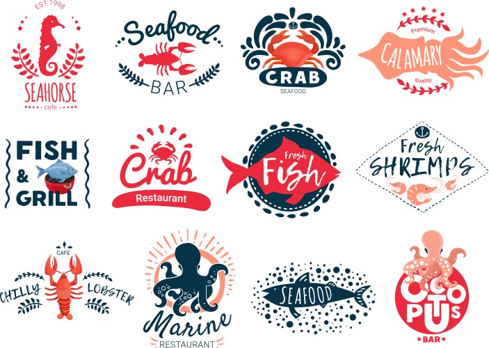 Seafood labels Royalty Free Vector Image - VectorStock