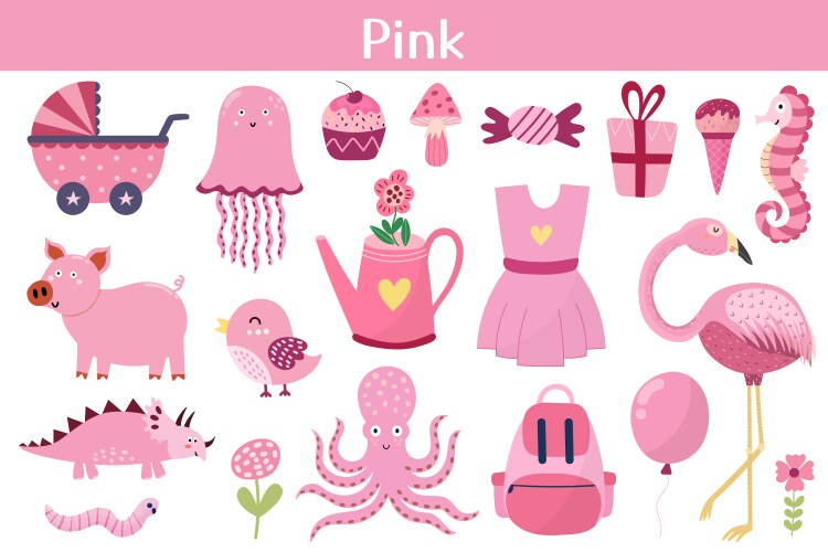 Color elements in pink coloring page for kids Vector Image