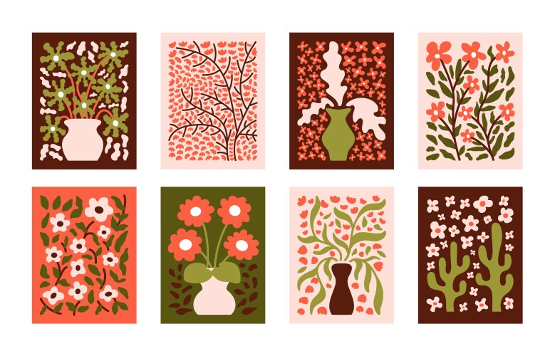 Groovy flowers posters collection Royalty Free Vector Image