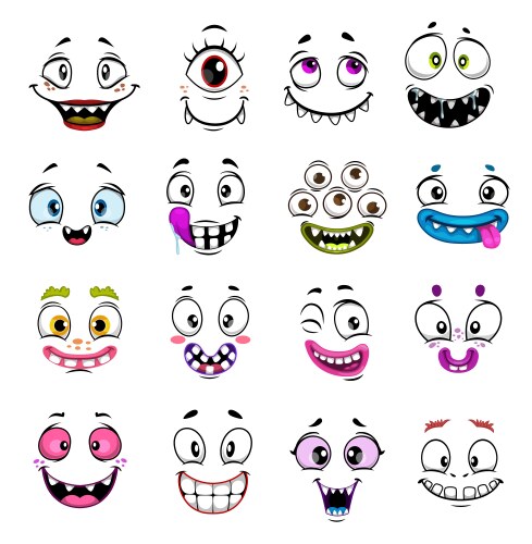 Monster face funny emoticons and emojis cartoon Vector Image