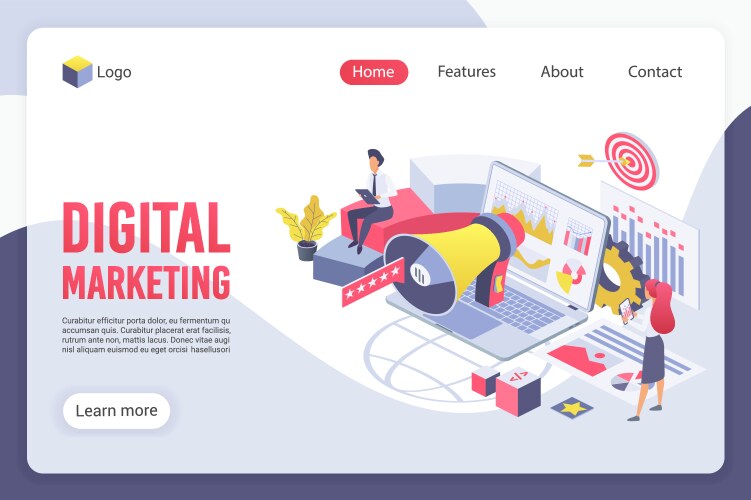 Digital marketing isometric flowchart Royalty Free Vector