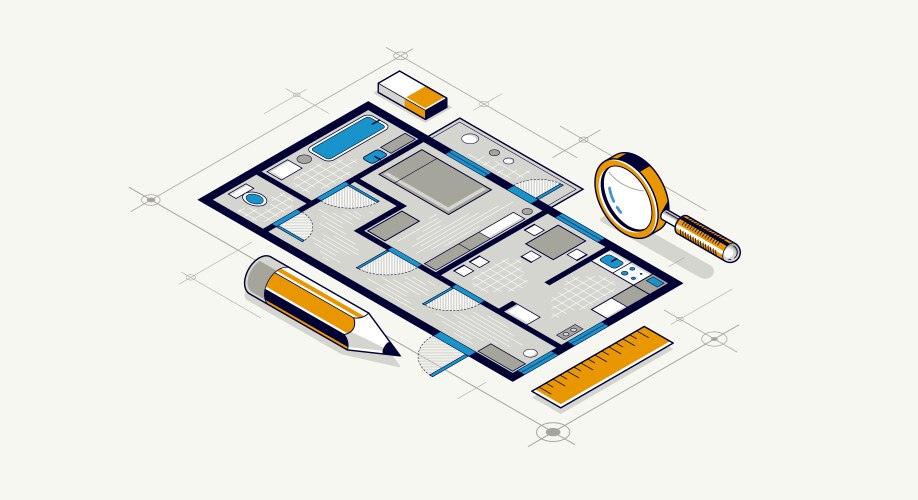 Flat plan drawing with pencil floorplan Royalty Free Vector