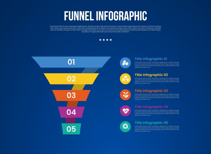 Funnel infographic with 3d ring pyramid Royalty Free Vector