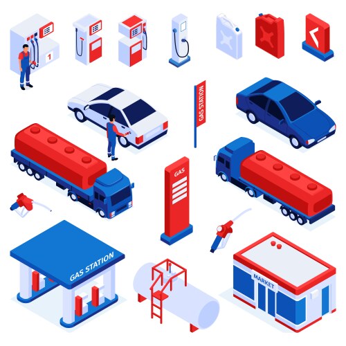 Gas station isometric infographics Royalty Free Vector Image