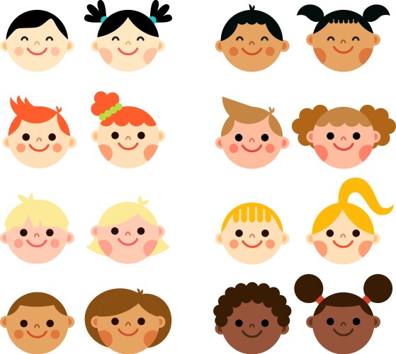 Cute animal heads collection flat style Royalty Free Vector