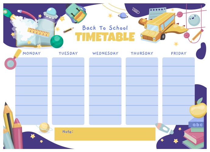 Cartoon back to school timetable template Vector Image