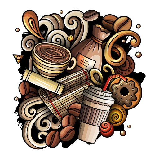 Cartoon doodles coffee house Royalty Free Vector Image