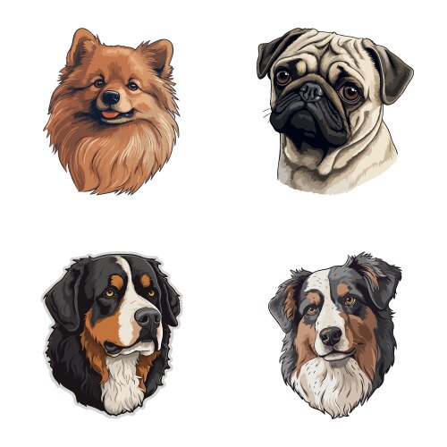 Dogs flat icon set isolated on white background Vector Image