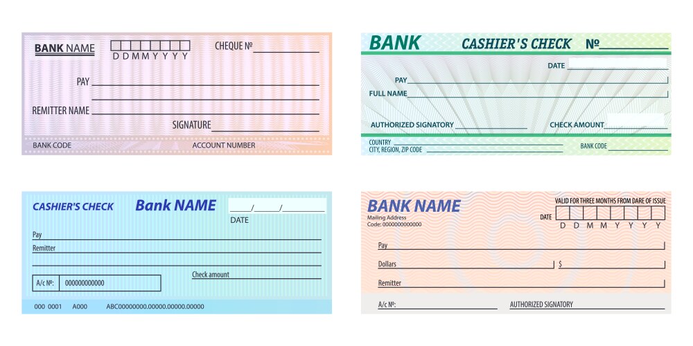 Template blank bank check Royalty Free Vector Image